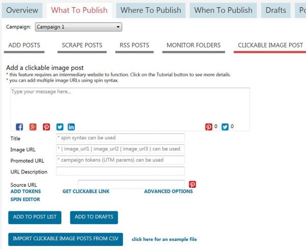 Adding clickable image posts on Facebook, Google+ and LinkedIn