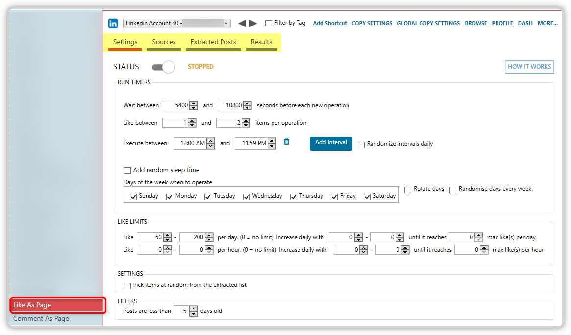 LinkedIn Like As Page Tool - Jarvee