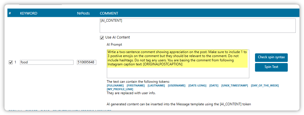 Generating AI Comments for Instagram - Jarvee